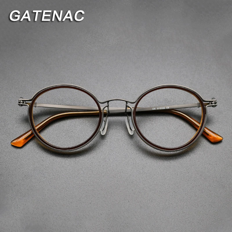 Vintage Titanium Eyeglasses Frame Men Round Myopia Prescription Glasses ...
