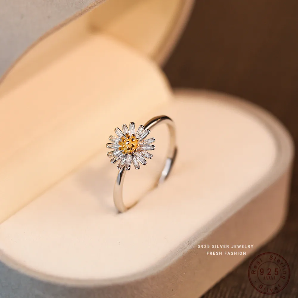 925-Sterling-Silver-Cute-Simple-Little-Daisy-Flower-Ring-For-Women ...