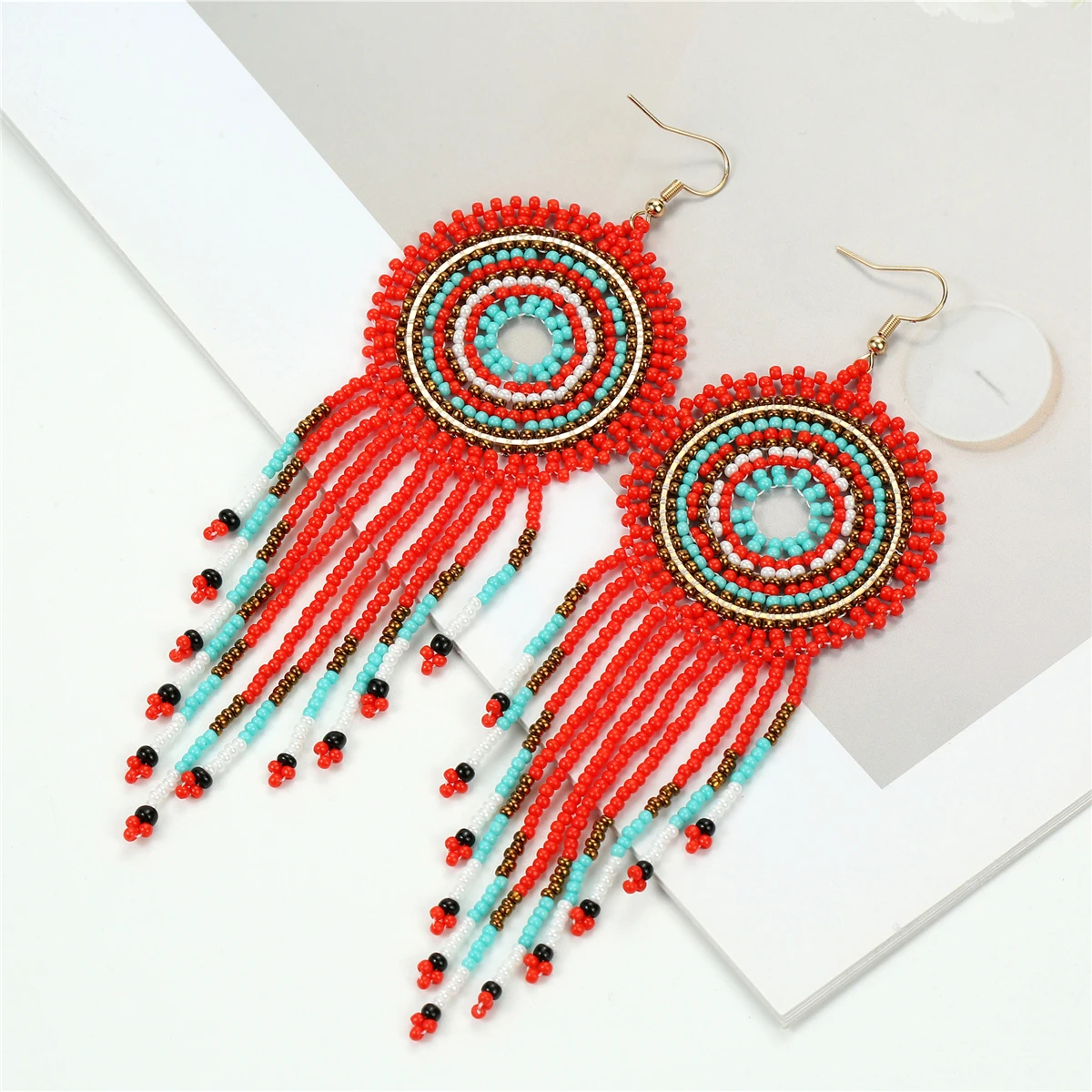 Pendientes-largos-bohemios-con-borlas-y-cuentas-rojas-para-mujer-aretes ...