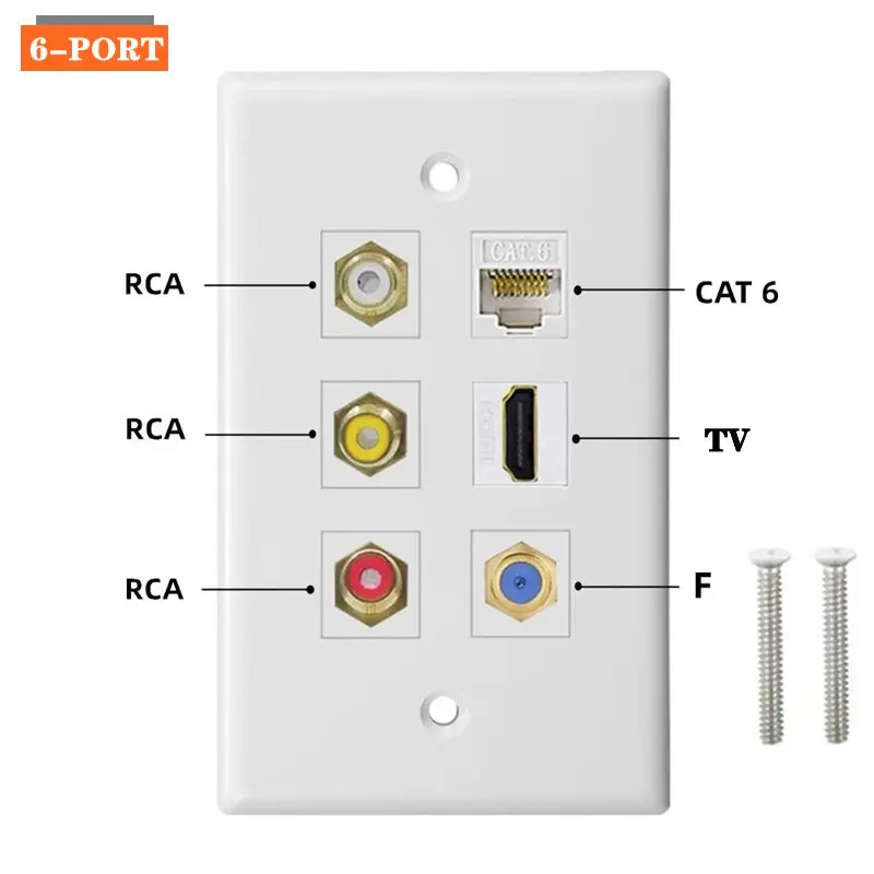 6-Port TV F Head Network Cable Port CAT6 Lotus Audio Video RCA Audio ...