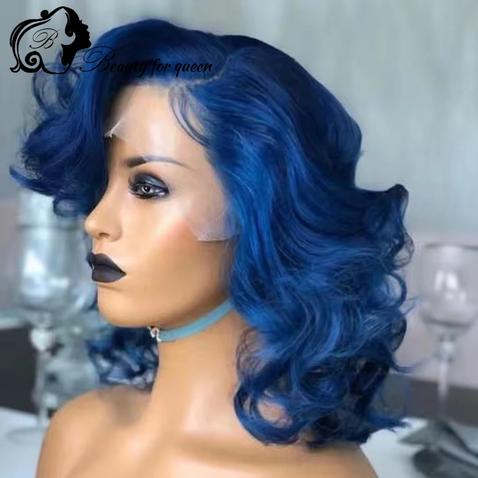 Blue Body Wave Lace Frontal Wig Angel Hair 180%Density Human Hair Wigs ...
