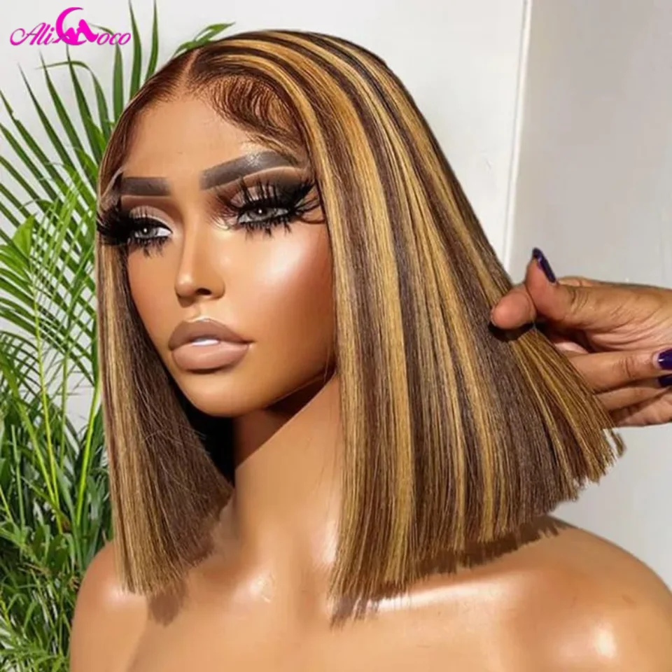 180-Highlight-Blonde-Bob-Wig-Highlight-Colored-Straight-Lace-Frontal ...