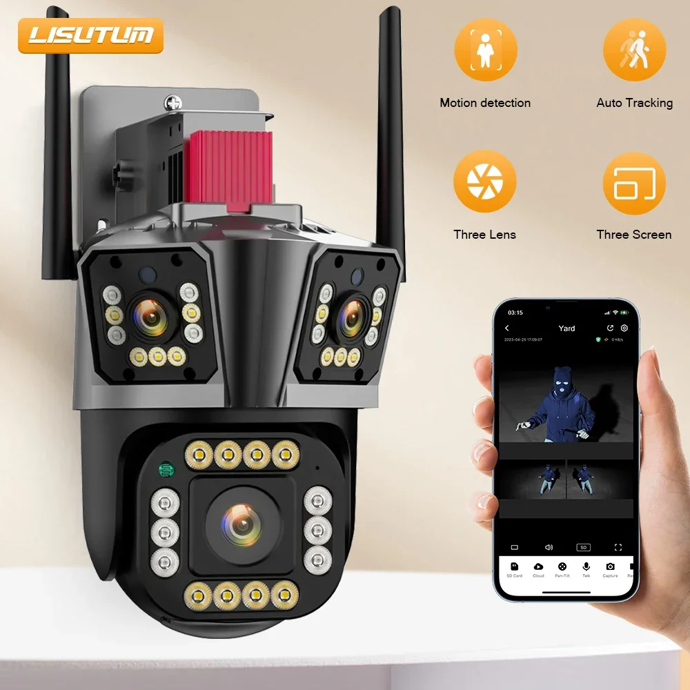 Ai-Human-Detect-HD-IP-Camera-Outdoor-THREE-lenses-Three-Screen-WiFi ...