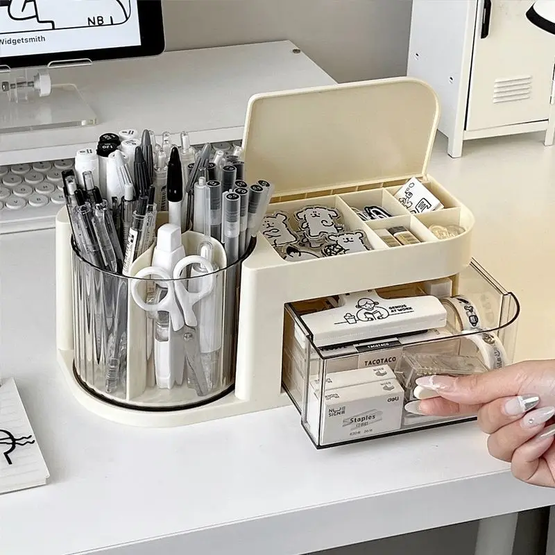 Plastic-Desktop-Organizer-with-360-Degree-Rotating-Pencil-Holder-Makeup ...