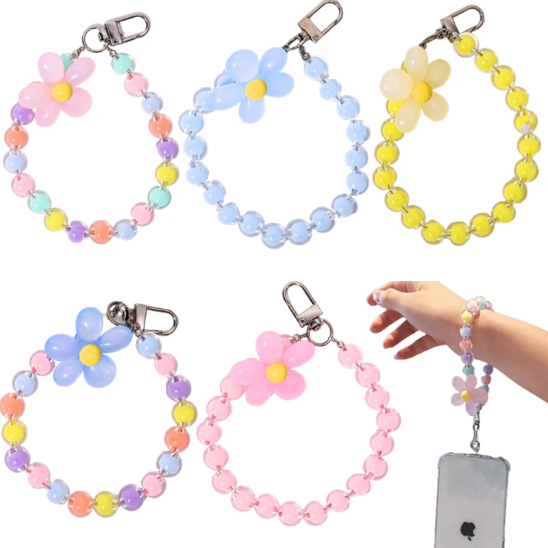 Candy-Color-Heart-Beaded-Phone-Chain-Wrist-Strap-Fashion-Flower-Mobile ...