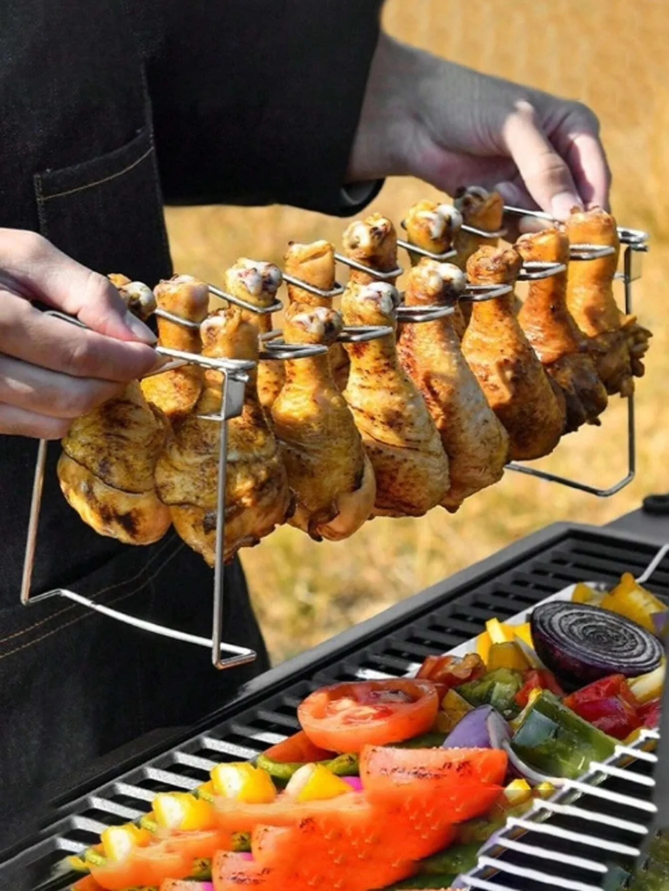 BBQ-Chicken-Wing-and-Leg-Rack-14-Slot-Stainless-Steel-Chicken-Leg-Grill ...