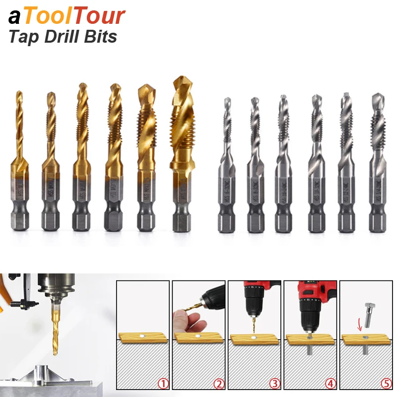 Tap-Drill-Bit-Set-Screw-Thread-Titanium-Plated-Hex-Shank-HSS-Spiral ...