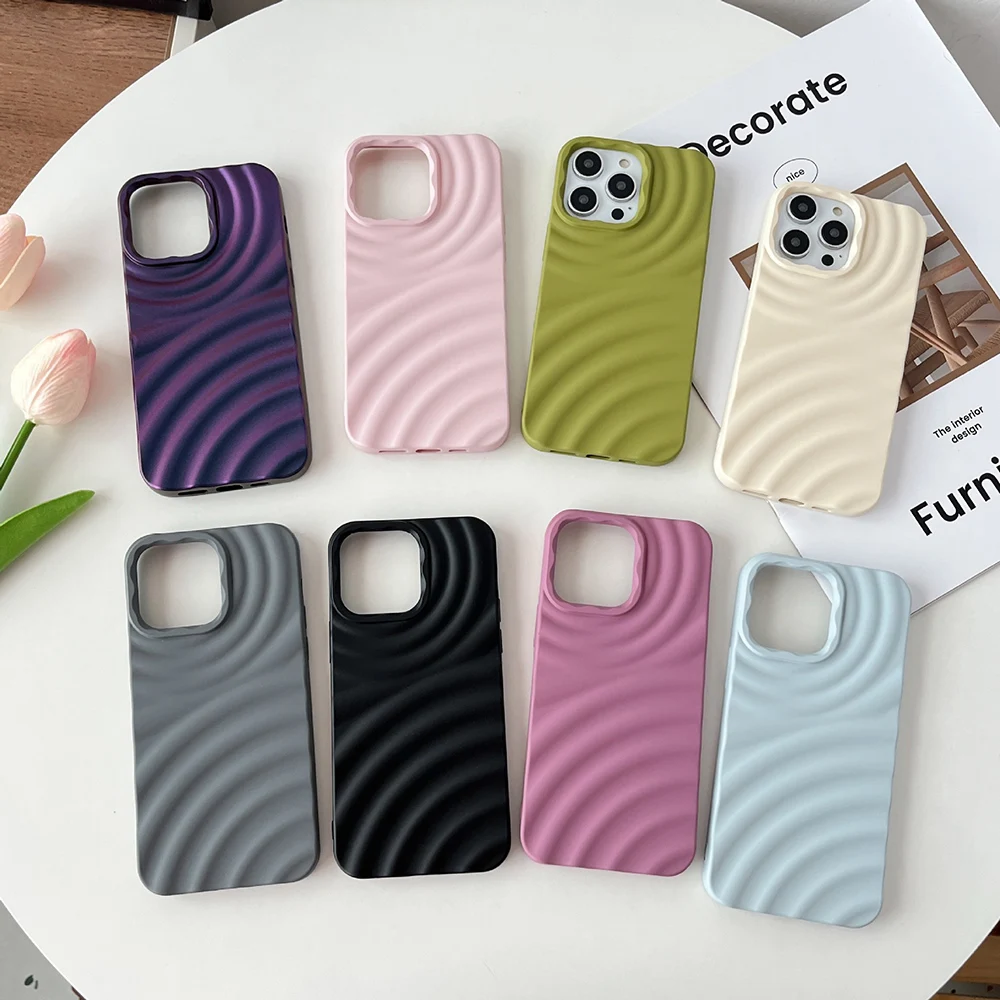 Simple-Water-Ripple-Frosted-Solid-Color-Phone-Case-For-iPhone-14-13-12 ...