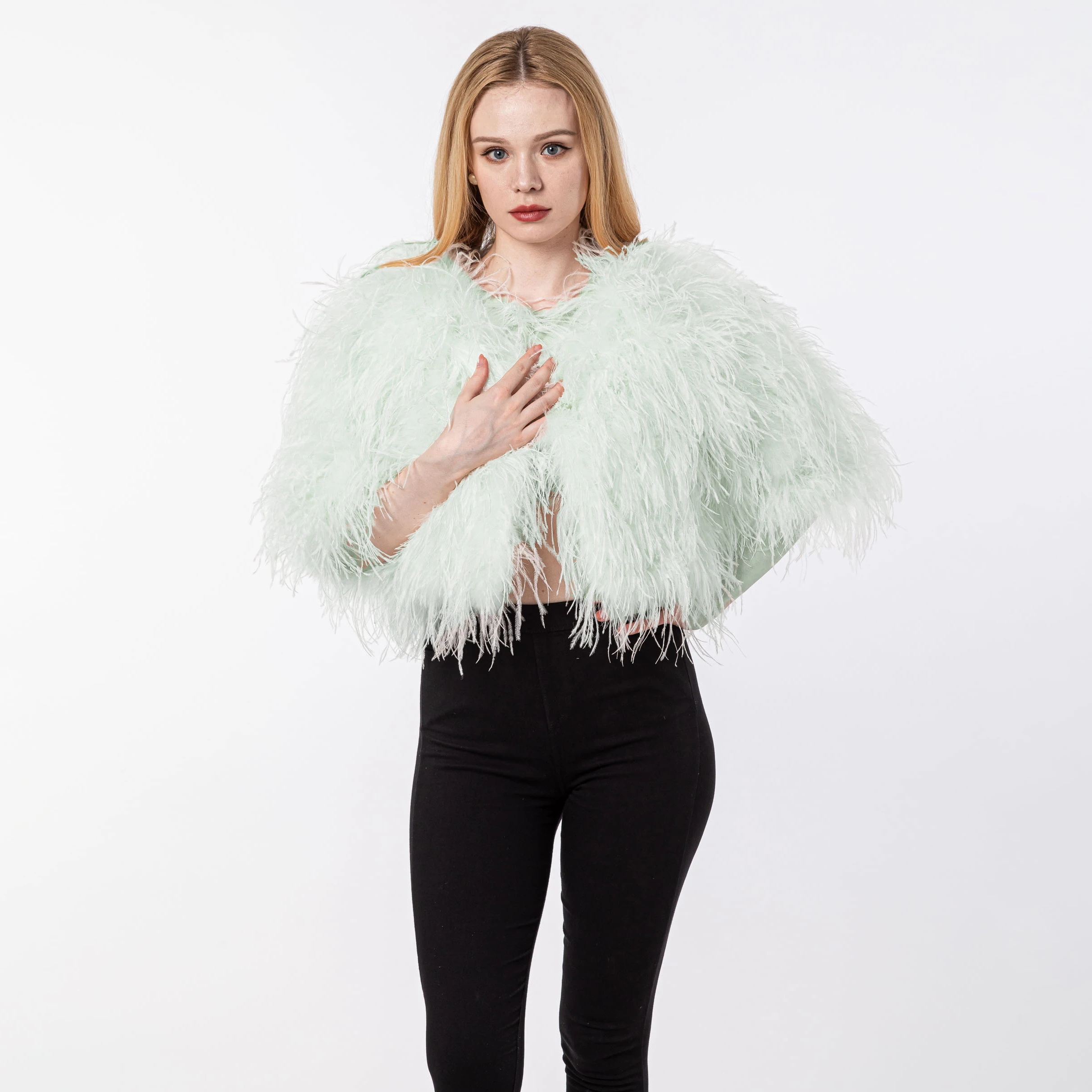 Ostrich-Feather-Jacket-2024-peach-fuzz-Fashion-Luxurious-Furry-For ...