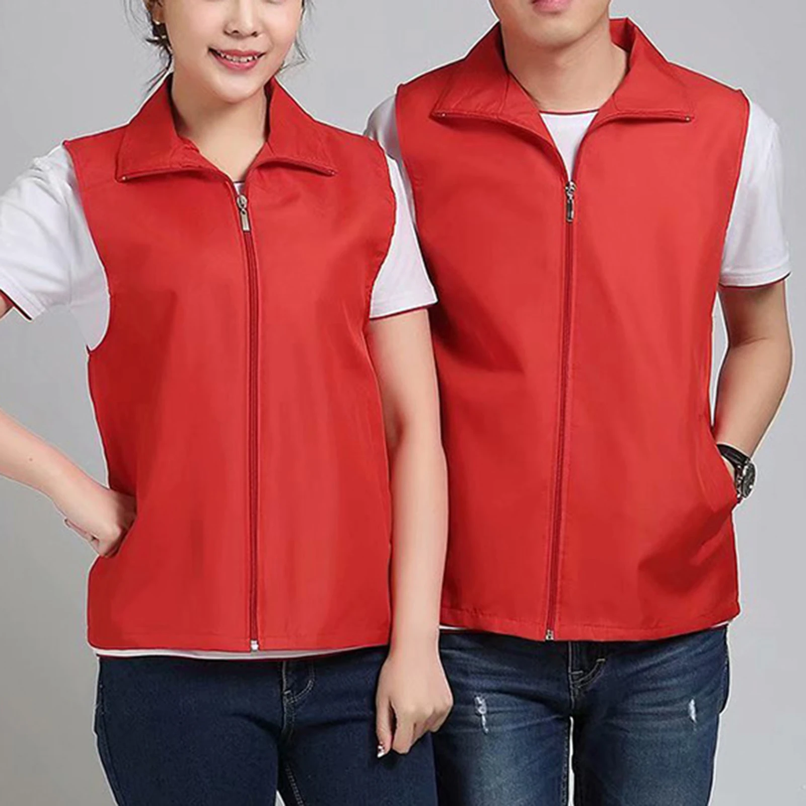 Unisex-Waistcoat-Stylish-Solid-Sewn-Zipper-Placket-Casual-Men-Work-Vest ...