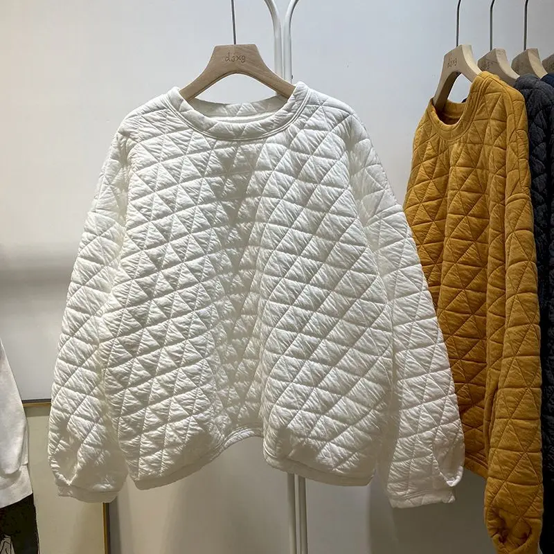Casual-Pullovers-Women-Personality-Triangle-Rhombus-Check-Cotton-Quilted-Pullover-Collapsed ...