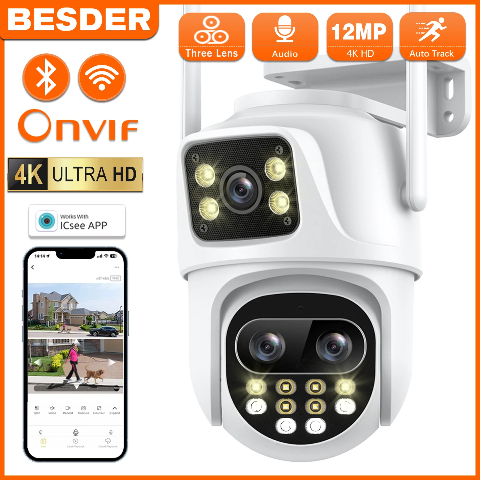 BESDER-9MP-PTZ-Wifi-IP-Camera-AI-Human-Detect-iCSee-CCTV-Outdoor ...