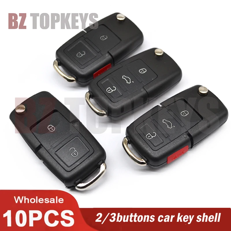 BZTOPKEYS 10pcs flip car key DIY shell 2/3/4buttons for VW Passat Polo ...