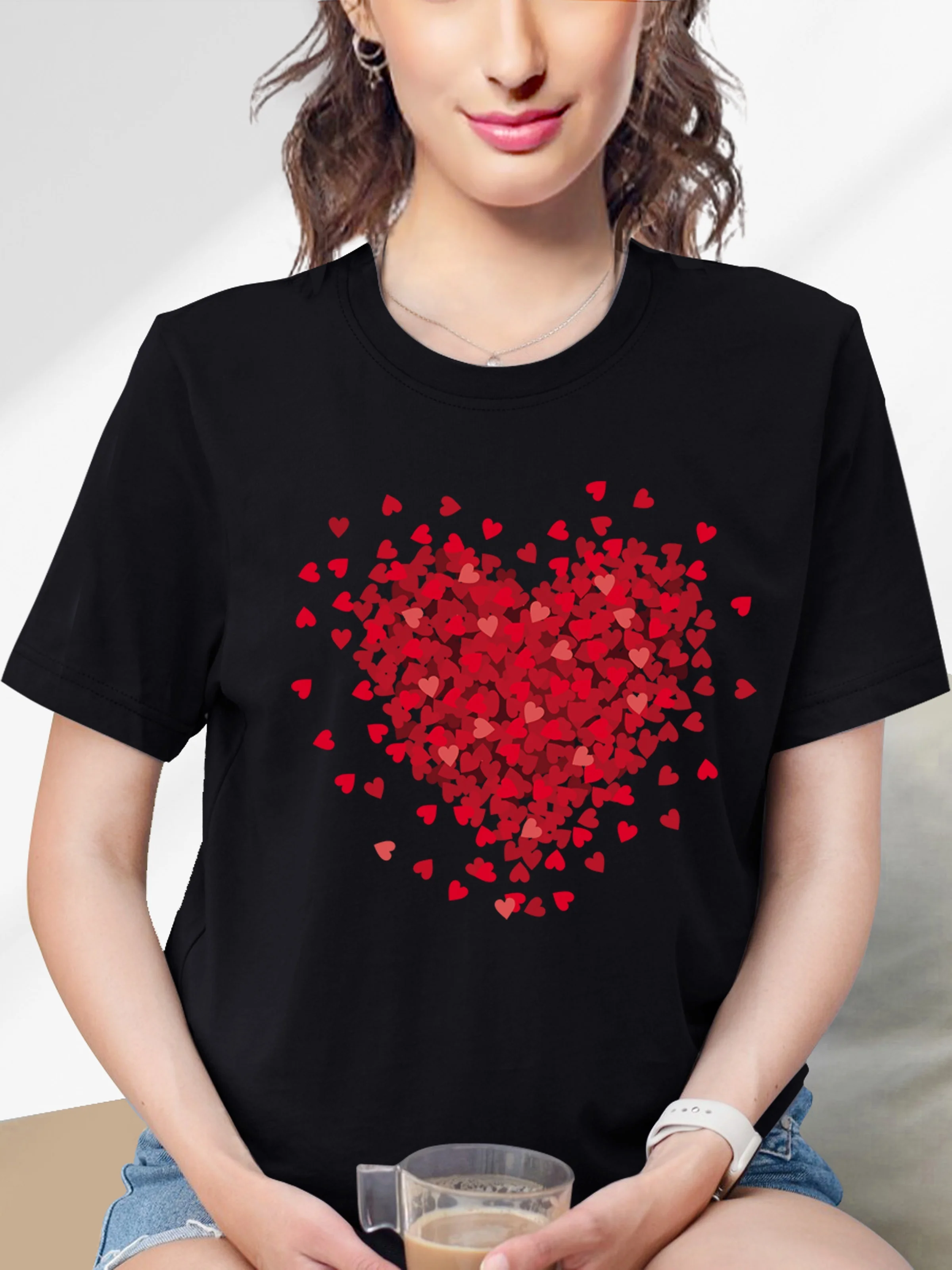 Camiseta-con-estampado-de-coraz-n-para-mujer-ropa-de-calle-de-manga ...