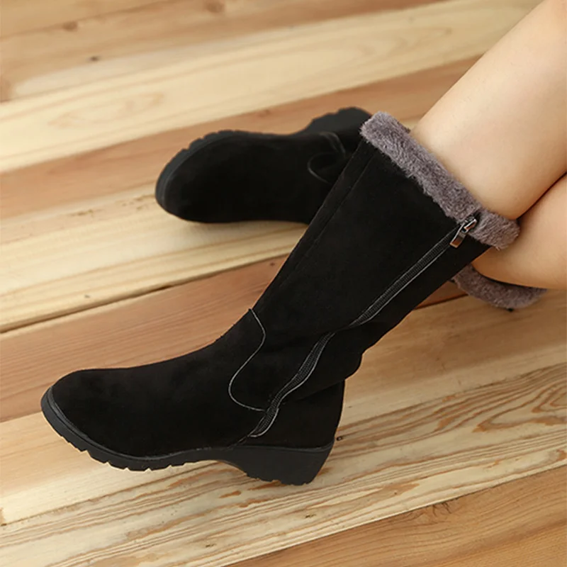 Botte,Bottes hautes en daim et peluche pour femme, chaussures longues ...