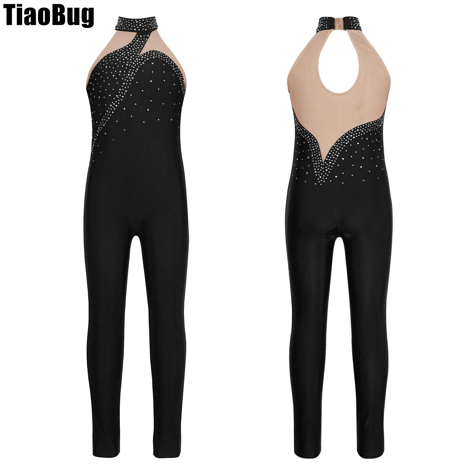 Kids-Girls-Glittery-Rhinestone-Dance-Unitard-Figure-Skating-Sheer-Mesh ...