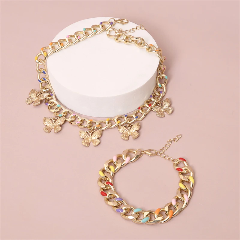 WeSparking-EMO-Jewelry-Set-Gold-Plated-Rainbow-Enamel-Butterfly-Drop ...