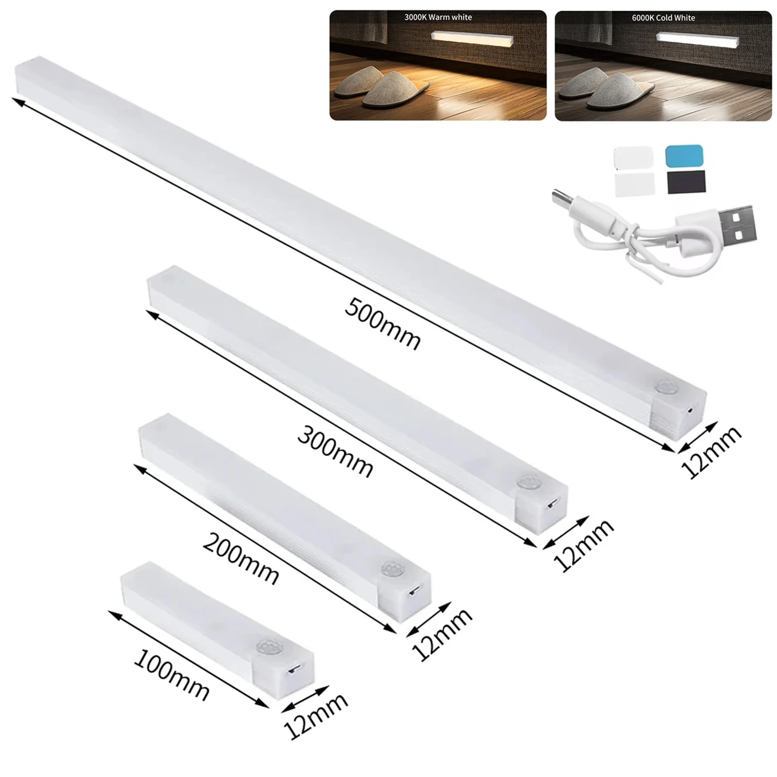 PIR Motion Sensor LED Cabinet Light 10CM/20CM/30CM/50CM USB ...