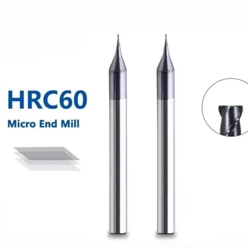 1PC HRC60 Micro Square End Mill 2 Flutes 0.2-0.9mm TiAIN Micro Flat 4mm ...