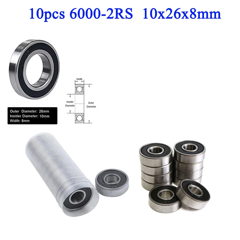 10PCS-6000RS-60002RS-6000RZ-6000-Bearing-Two-Side-Rubber-Sealed-ABEC-3 ...