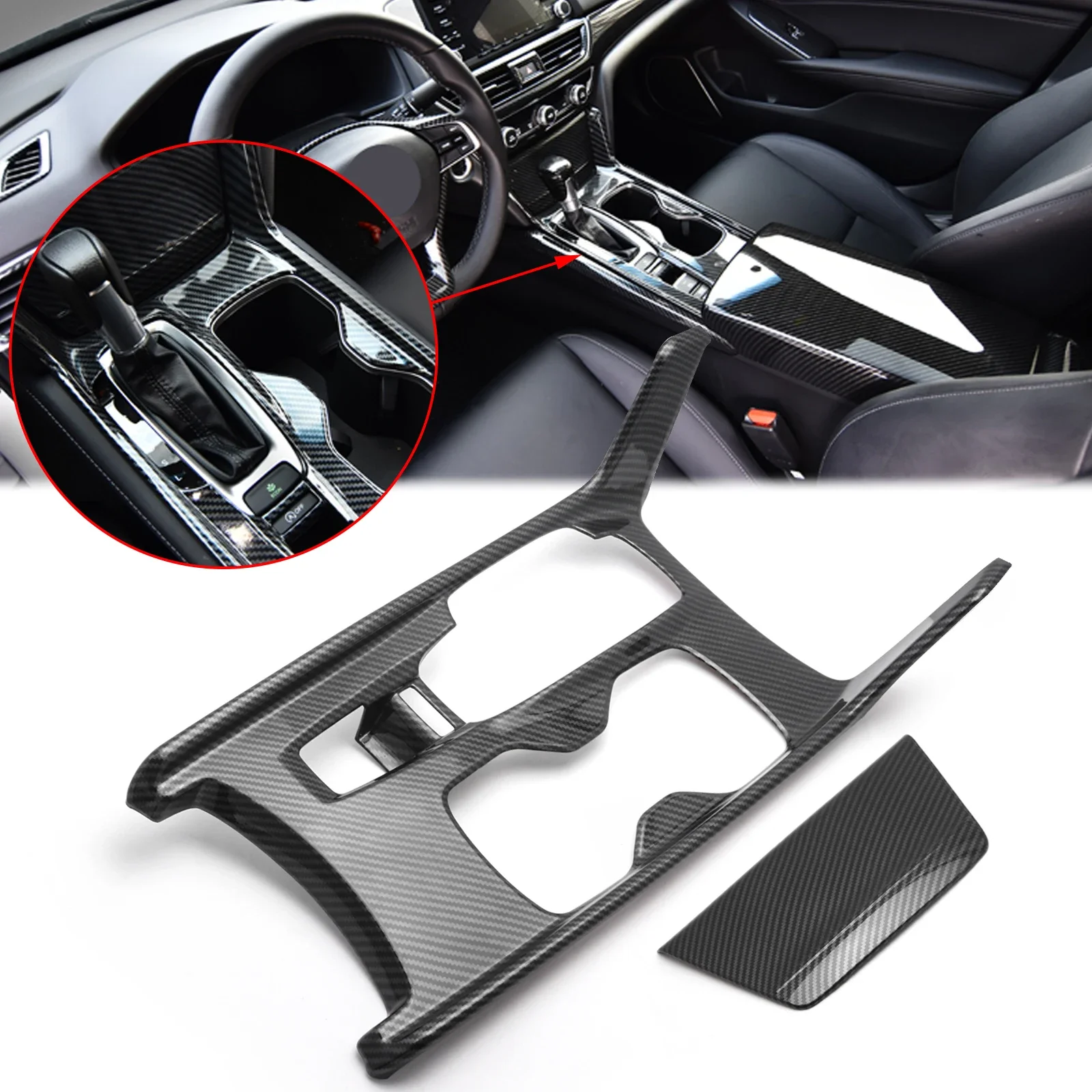 Carbon-Fiber-Style-Center-Console-Gear-Shift-Box-Panel-Cigarette ...