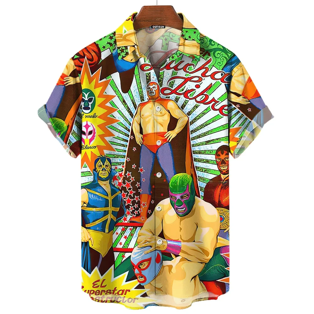 Camisa-Vintage-para-hombre-estampado-de-Lucha-Libre-Mexicana-3d-ropa-de ...