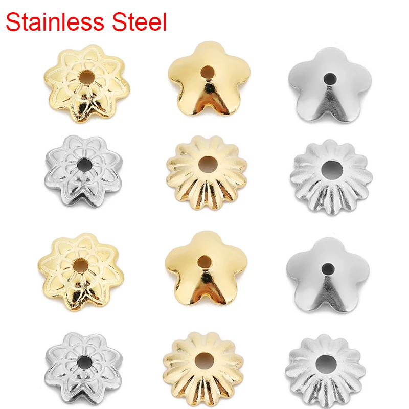 50pcs Stainless Steel Beads Caps For Earring Making 6mm 7mm Metal ...