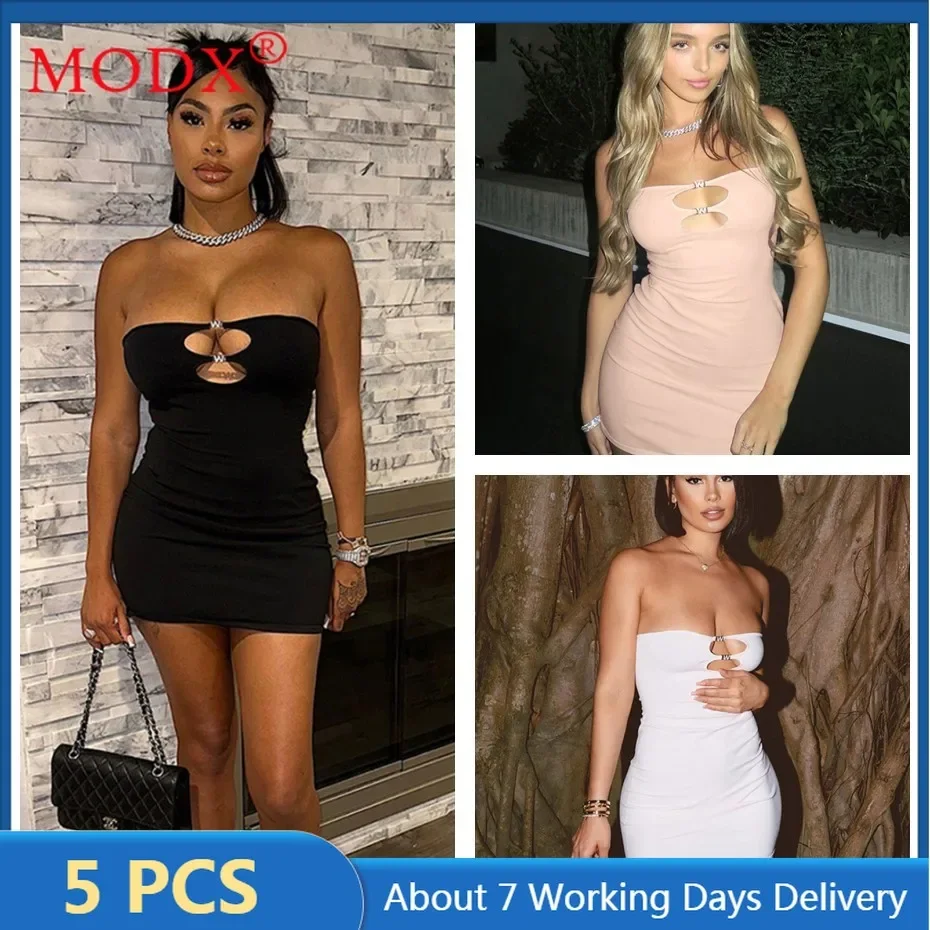 5pcs-Women-Dresses-Sexy-Sleeveless-Bodycon-Strapless-Mini-Robes-Y2k-Vestidos-Hollow-Out-Bulk ...