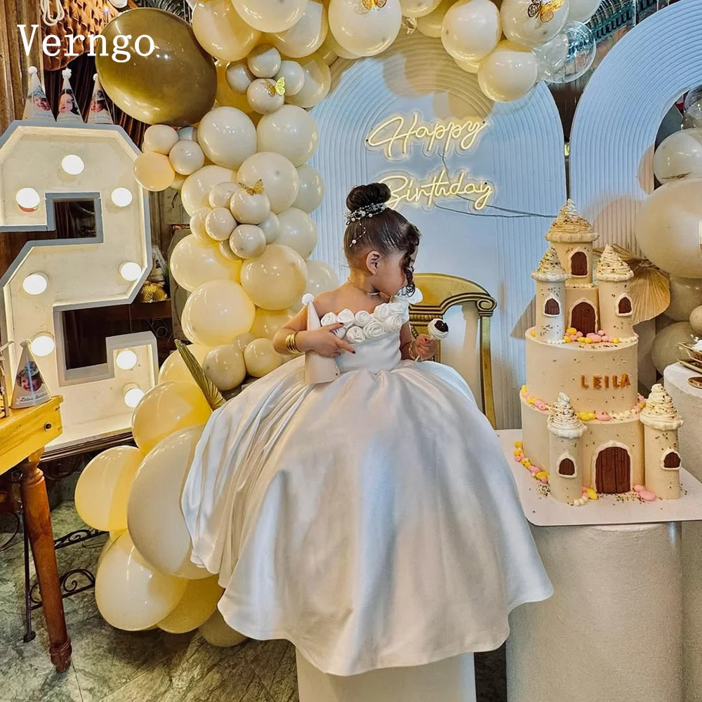 Verngo lvory Satin Princess Girl Flowers Dress Off The Shoulder Kid ...