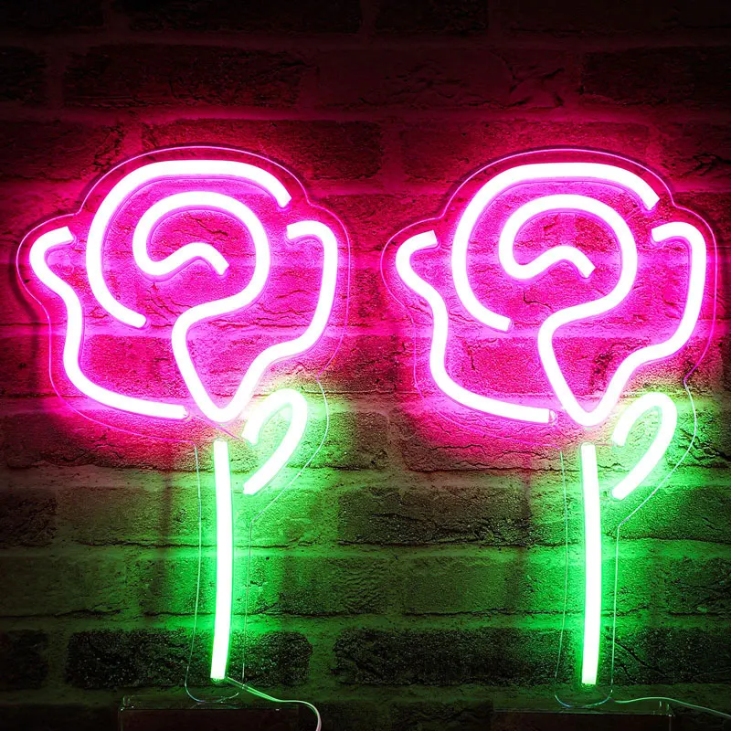 NEON,Rose-Pink--Enseignes au néon LED en forme de Rose avec port USB ...