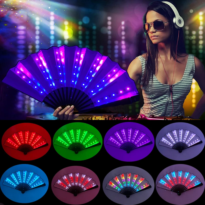 Summer Cool colorful hand fan LED Light up chinese folding fan luminous ...