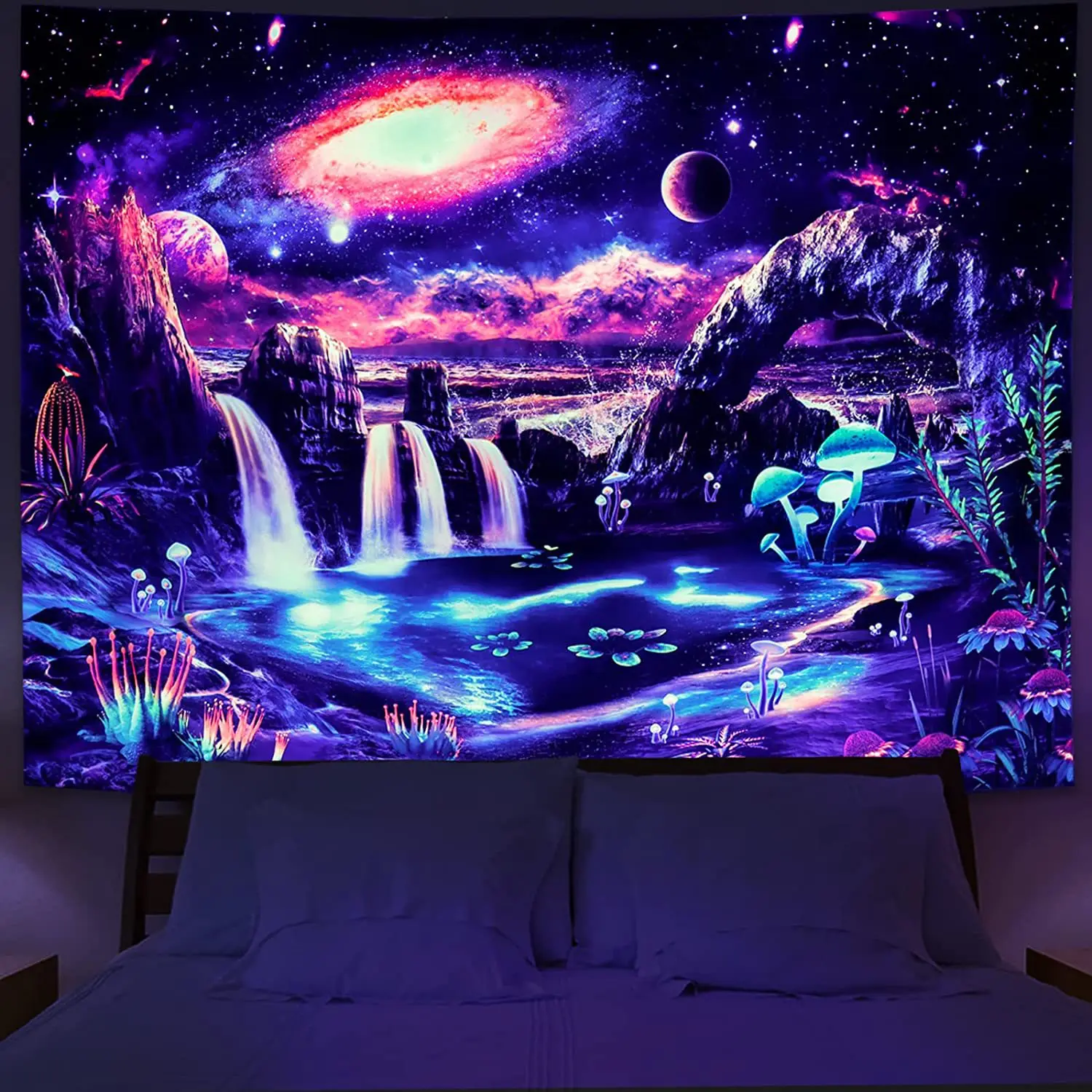 Blacklight Galaxy Tapestry Trippy Planet UV Reactive Waterfall ...