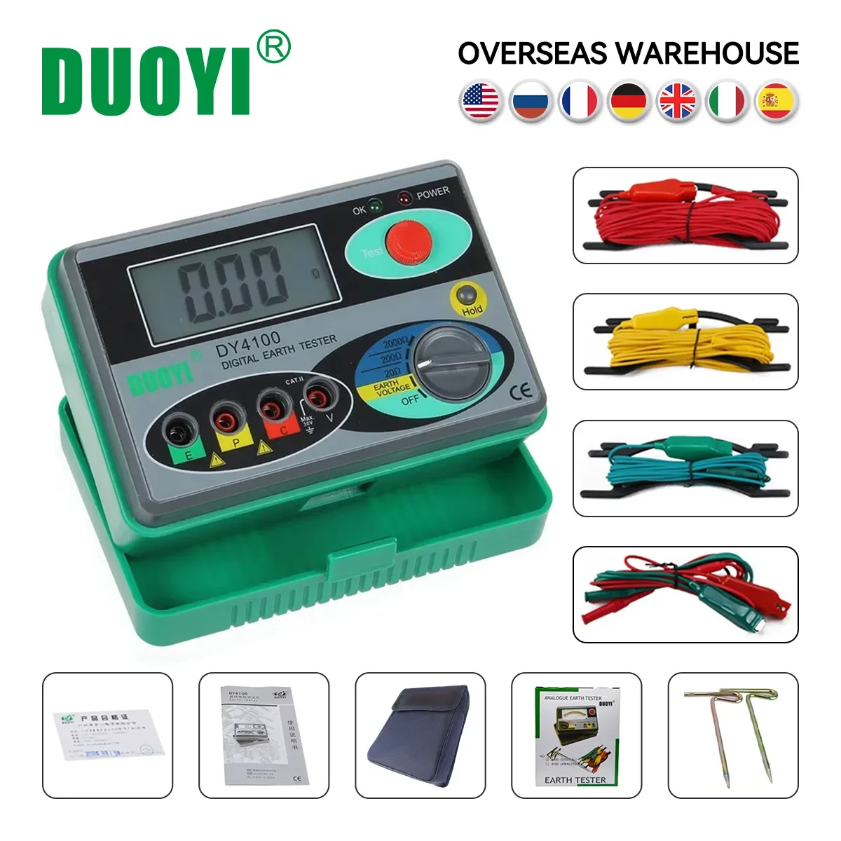 DUOYI DY4100 Digital Resistance Tester Earth Ground Meter Multimeter ...