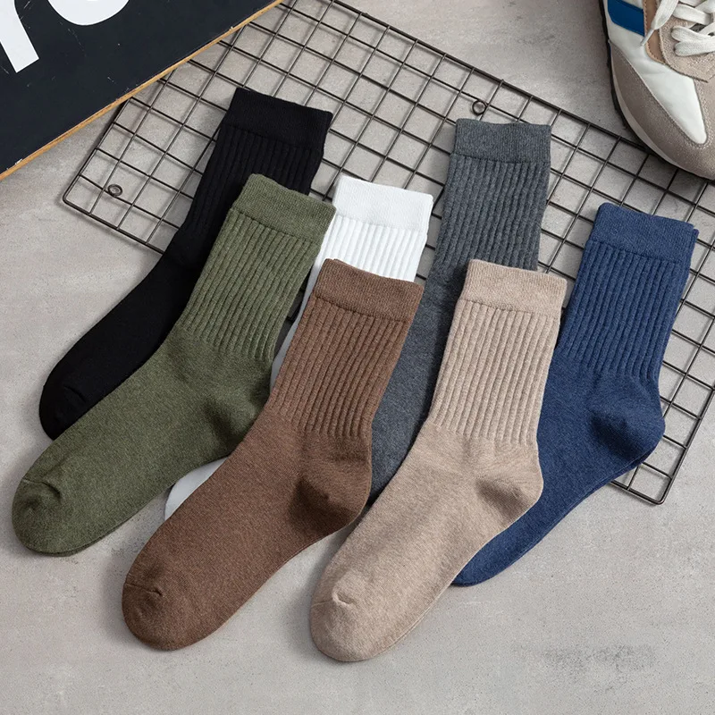 Japanese Style Solid Color Business Cotton Socks Autumn Winter Men's ...