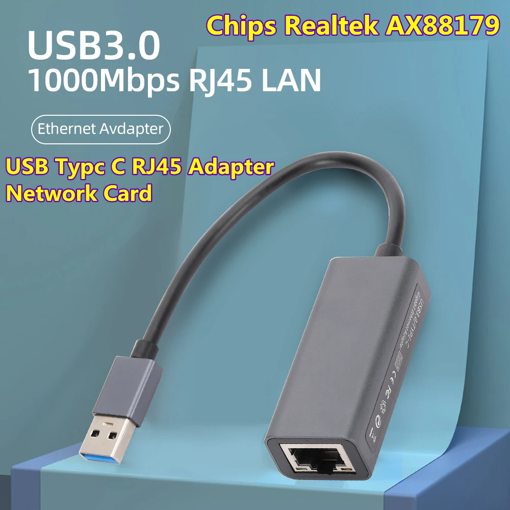 Type C USB Wired Ethernet Adapter USB3.0 1000Mbps USB RJ45 Network Card ...
