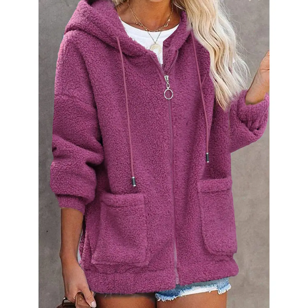 Hoodie Long Sleeve Plain Heavyweight Micro-Elasticity Loose Hooded Teddy Jacket For Women