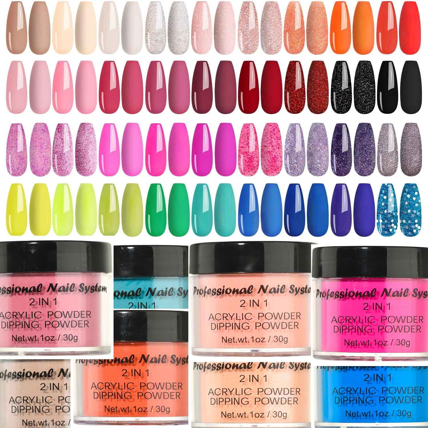96-Colors-Acrylic-Powder-2-in-1-Glitter-Acrylic-Color-Powder-1oz-28g ...