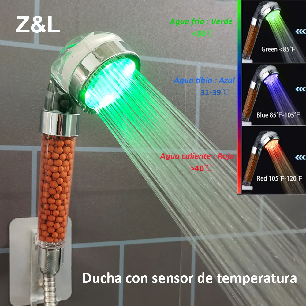 Cabezal de ducha Led con Sensor de temperatura, suavizante de agua ...