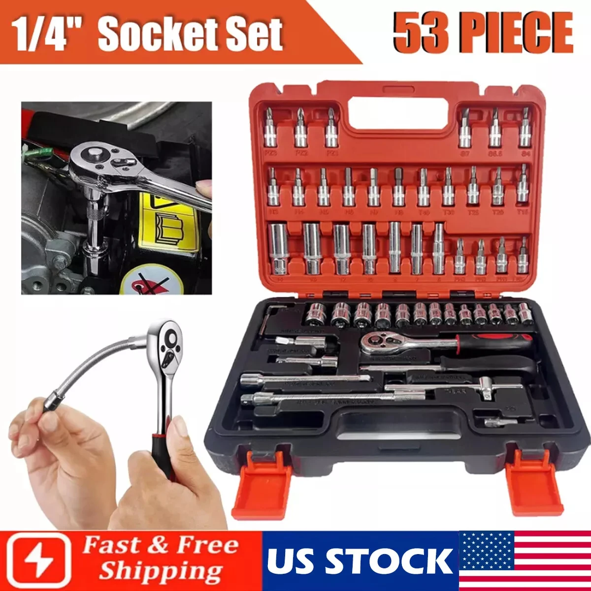 53pcs/Set Tool Box Socket Set Toolbox Auto Repair Ratchet Wrench ...