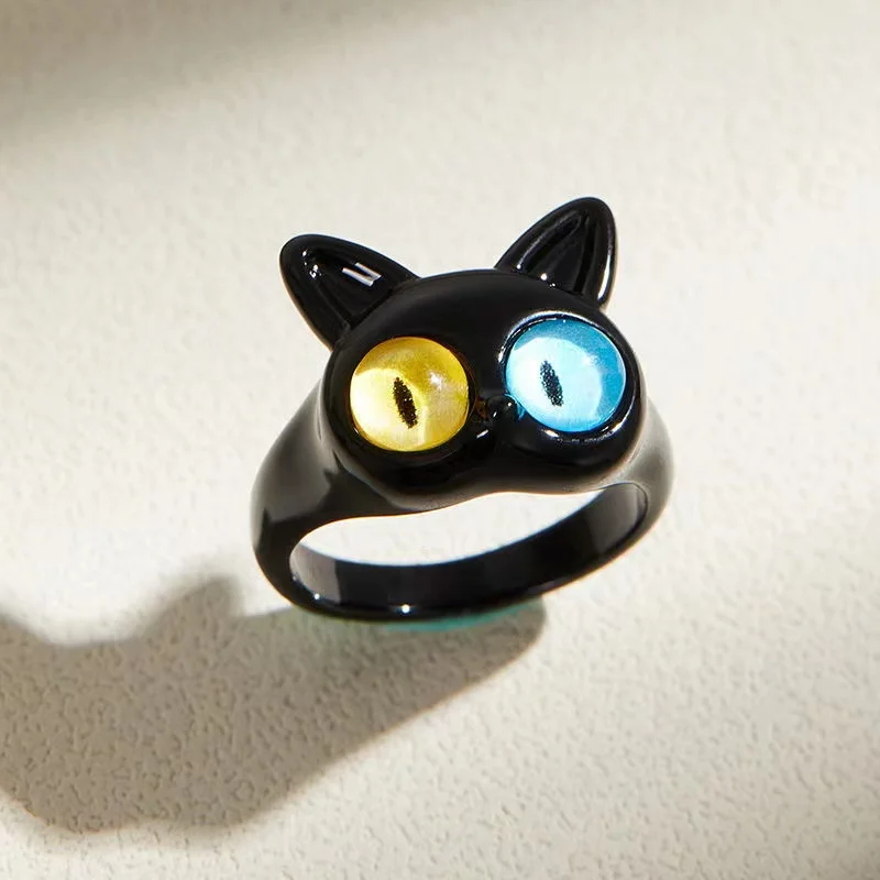2024-New-Cute-Green-Monster-Rings-Women-Fashion-Sweet-Two-Color-Cat ...