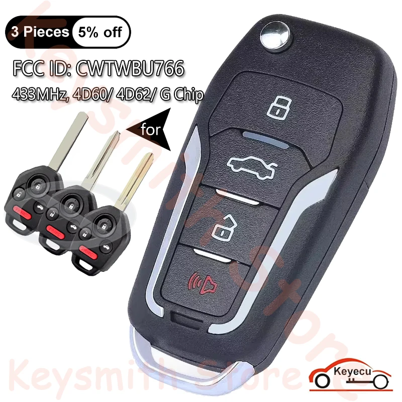 KEYECU 4Btns 433MHz 4D60 4D62 G Chip for Subaru Legacy Outback Tribeca ...