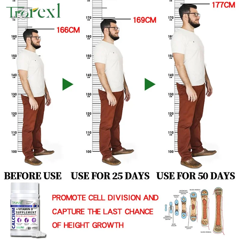 Height-Growth-Calcium-Vitamin-D-Pills-Natural-Vegan-Capsules-To-Grow ...