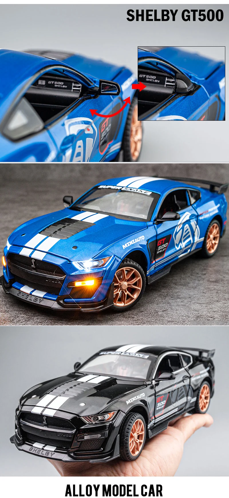 Couleur bleue Échelle 1-24 Mustang Shelby GT500 Métal Moulé Sous ...