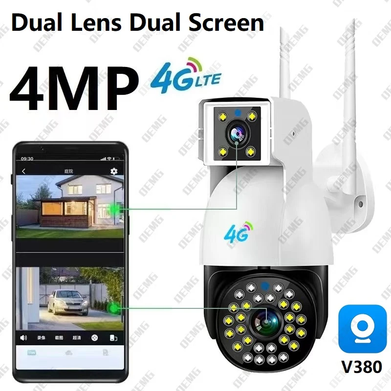 4MP Dual Lens 4G Camera Dual Screen Outdoor 4G SIM Card PTZ Camera Auto ...