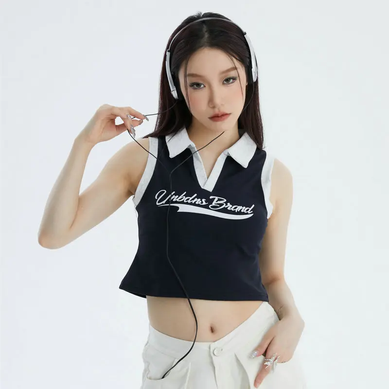 Female-fashion-trend-vest-girl-retro-polo-splicing-color-bump-High ...