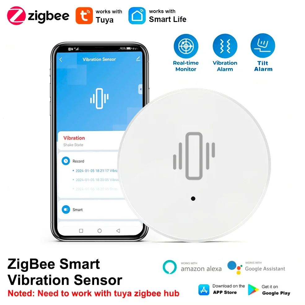 Tuya ZigBee Smart Vibration Sensor Real-time Monitoring Detection Alarm ...