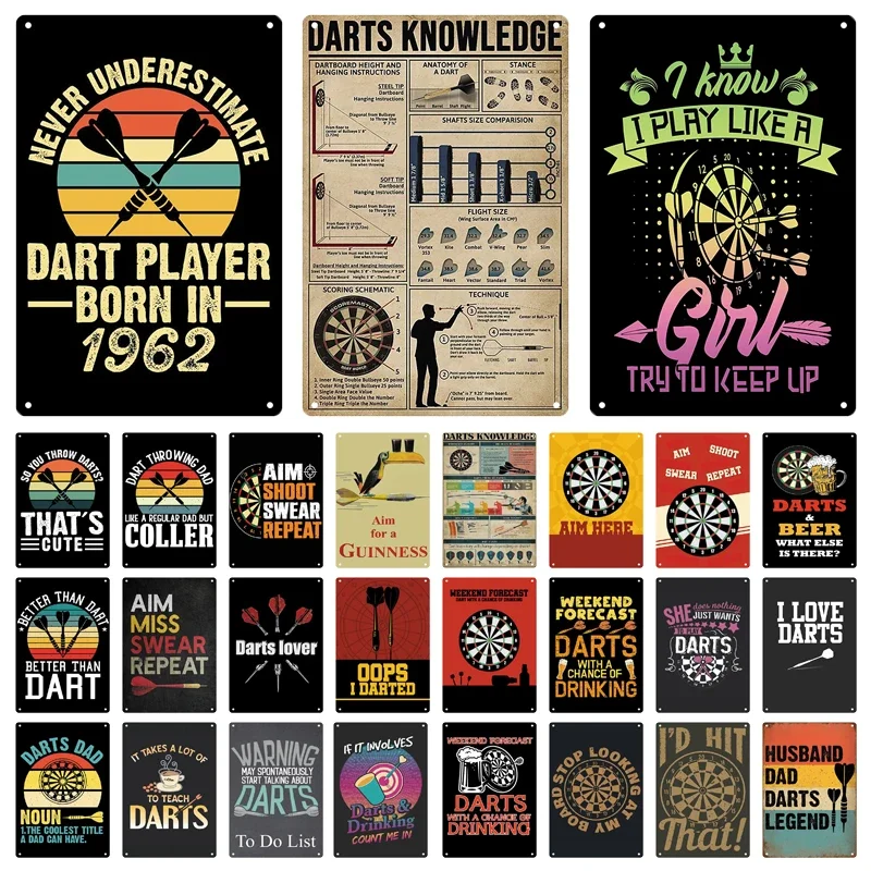 Darts-Knowledge-Dart-Board-Play-Darts-Game-Vintage-Tin-Sign-Metal ...
