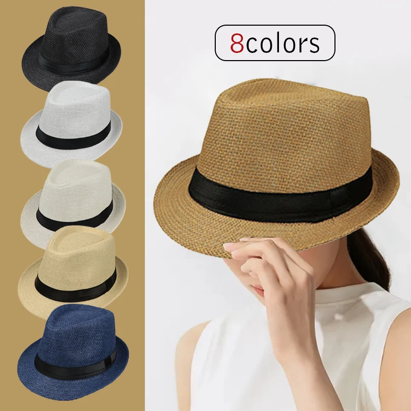 Sombrero-Fedora-de-paja-de-verano-Unisex-gorra-cubana-para-el-sol-ala ...