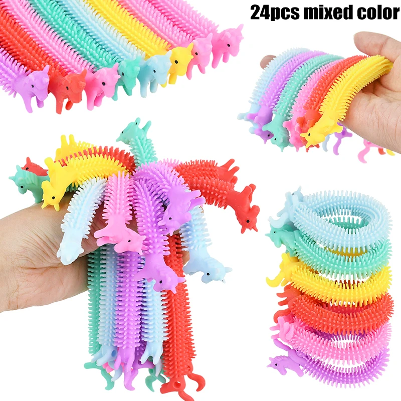 6-24pcs-Funny-Unicorn-Pull-Worm-Stretch-String-TPR-Rope-Children-Anti ...
