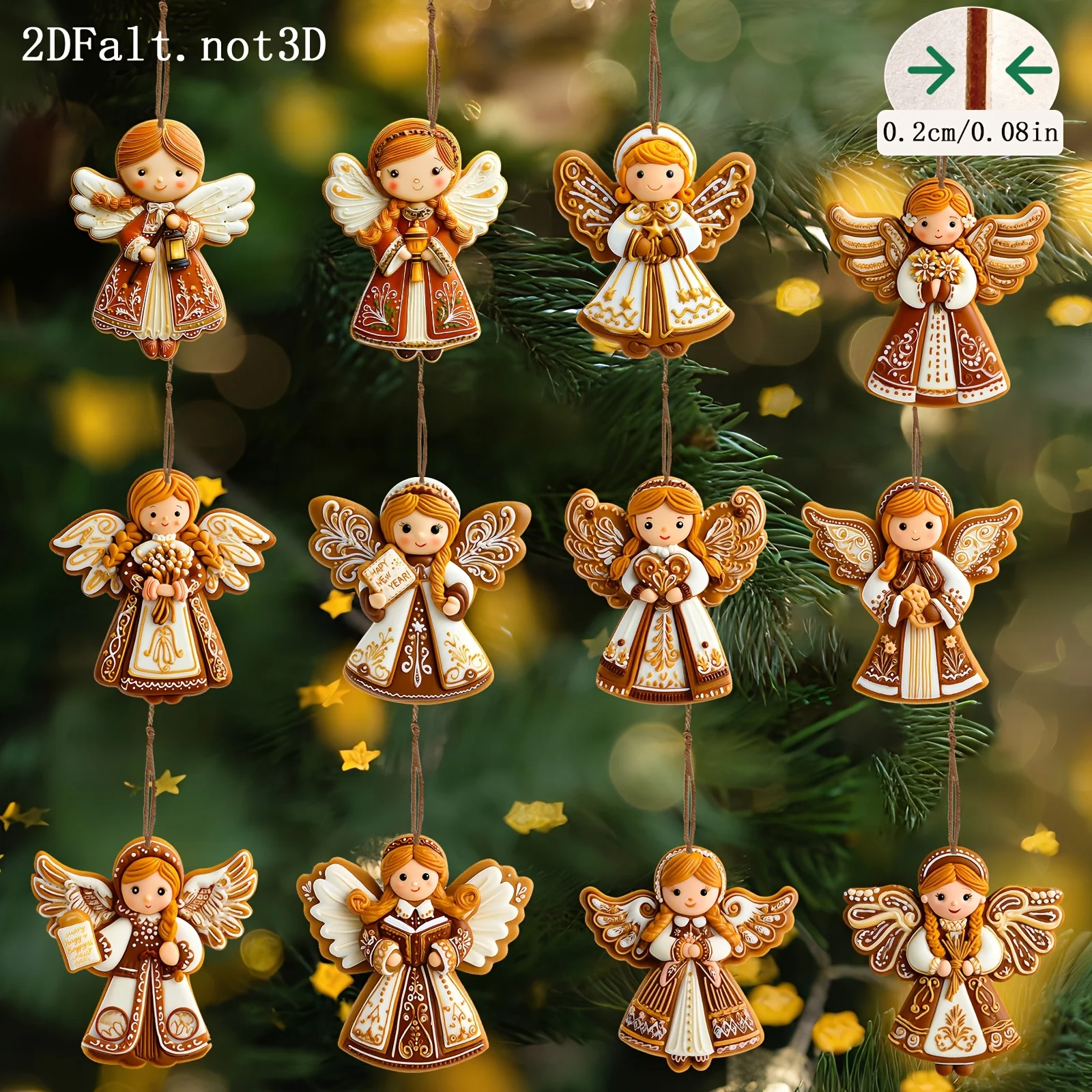 12Pcs Christmas Vintage Wooden Gingerbread Man Angel Pendant Merry ...